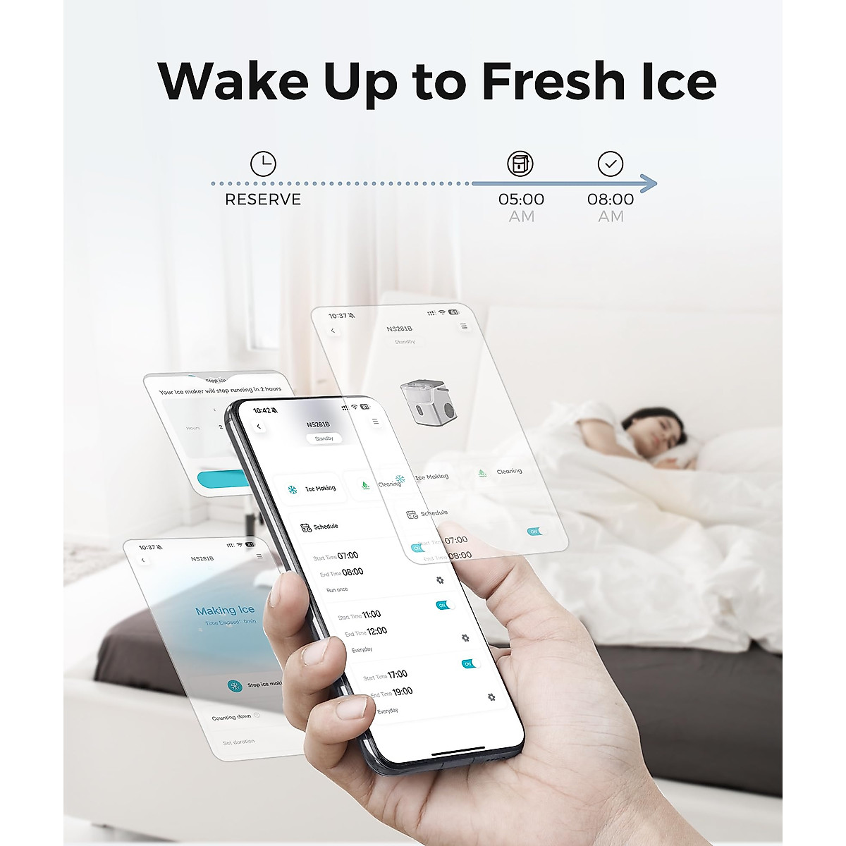 ecozy Smart Nugget Ice Maker Countertop, Pebble Ice Maker with 35lbs/24H Soft Chewable Ice, Self-Cleaning Ice Machine with Voice Control for Home Kitchen Party Bar Office, Stainless Steel