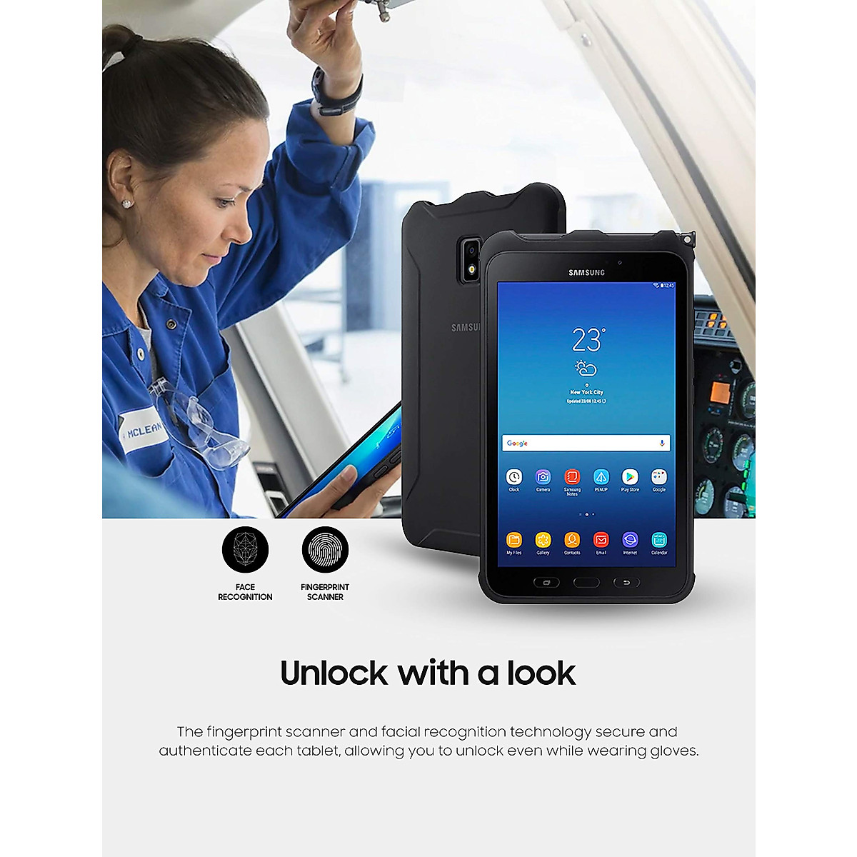 Samsung Galaxy Tab Active2 Water-Resistant 8” Rugged Tablet | 32GB & WiFi | with HD Camera and Biometric Security (SM-T390NZKEXAR), Black (Renewed)