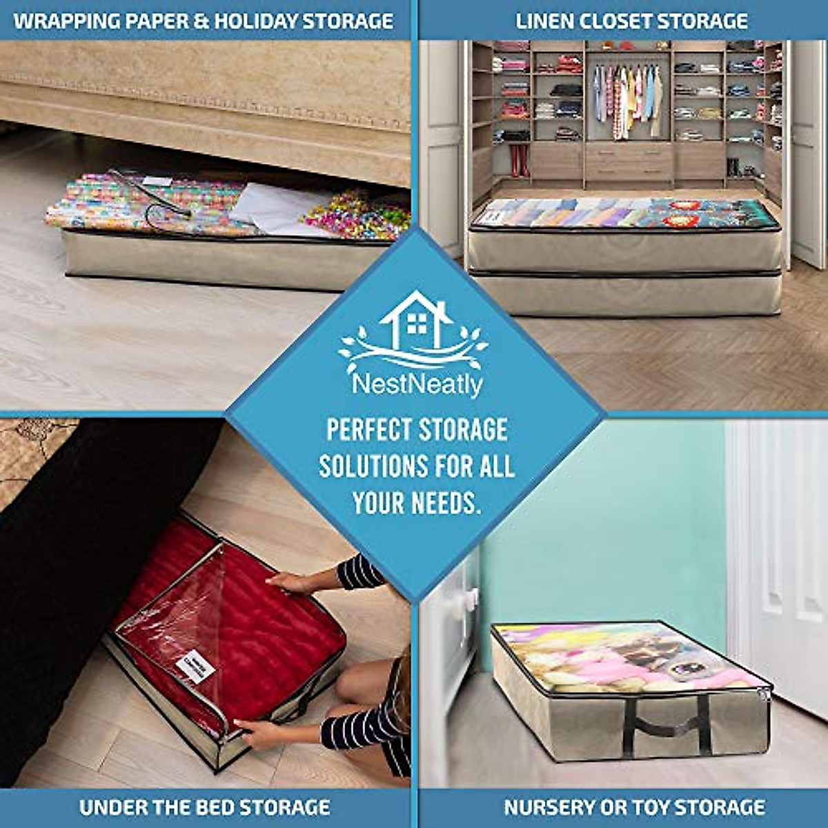 NestNeatly SmartCube Underbed Storage Bag 3 Large Under-the-Bed Storage Bins with Reinforced Handles Foldable Under-Bed Storage Bags and Containers