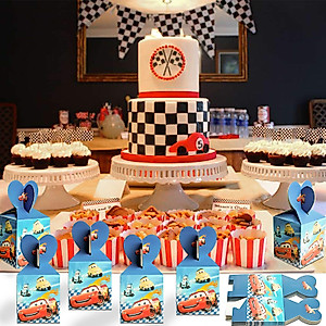 Laputy 18Pcs Race Car Party Favor Goodie Boxes Lighting McQueen Car Candy Treat Boxes Party Supplies Snack Cookie Container Happy Birthday Rewards Bag Baby Shower Themed Party Favors for Boys