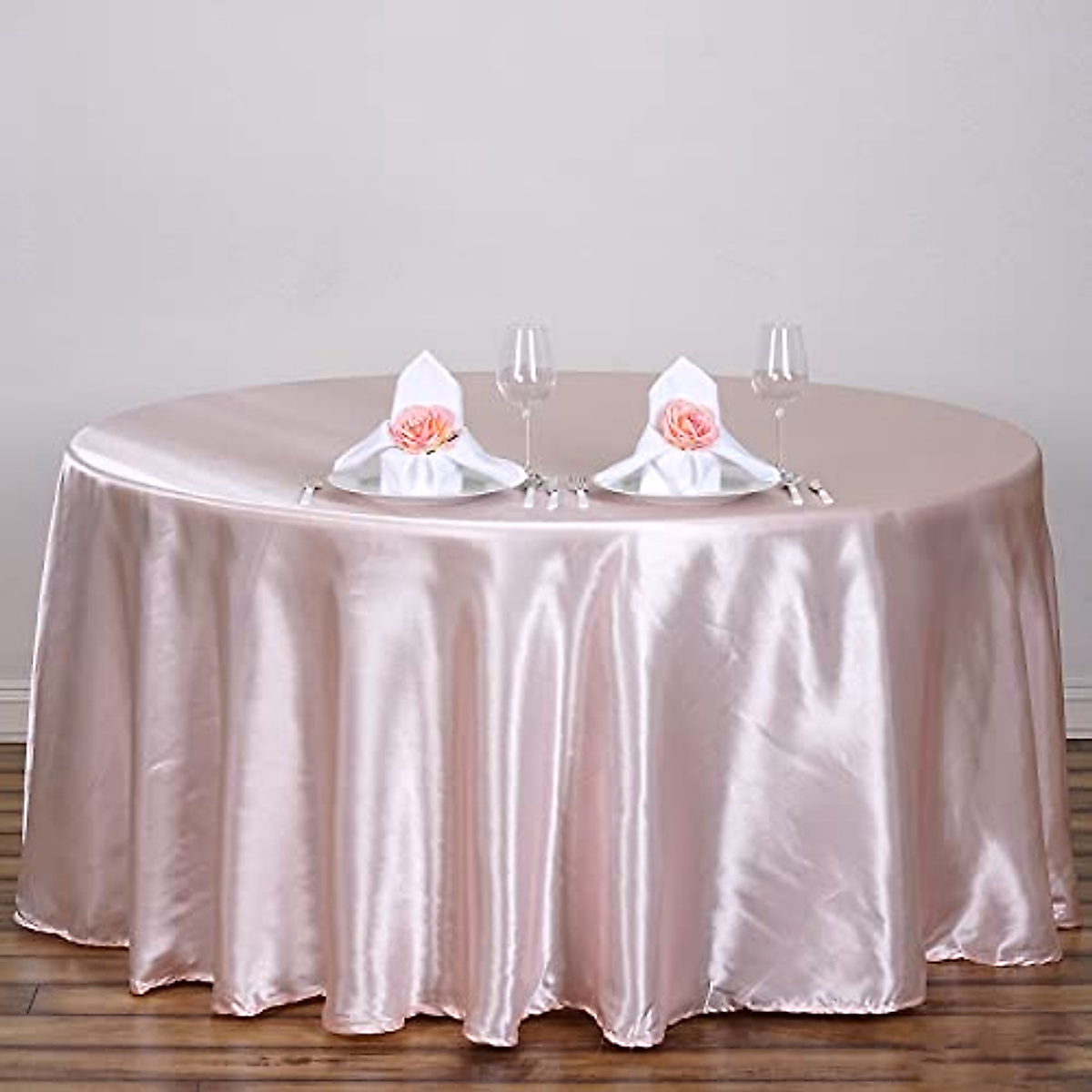 TABLECLOTHSFACTORY 120" Blush Wholesale Linens Satin Round Tablecloth for Kitchen Dining Catering Wedding Birthday Party Events