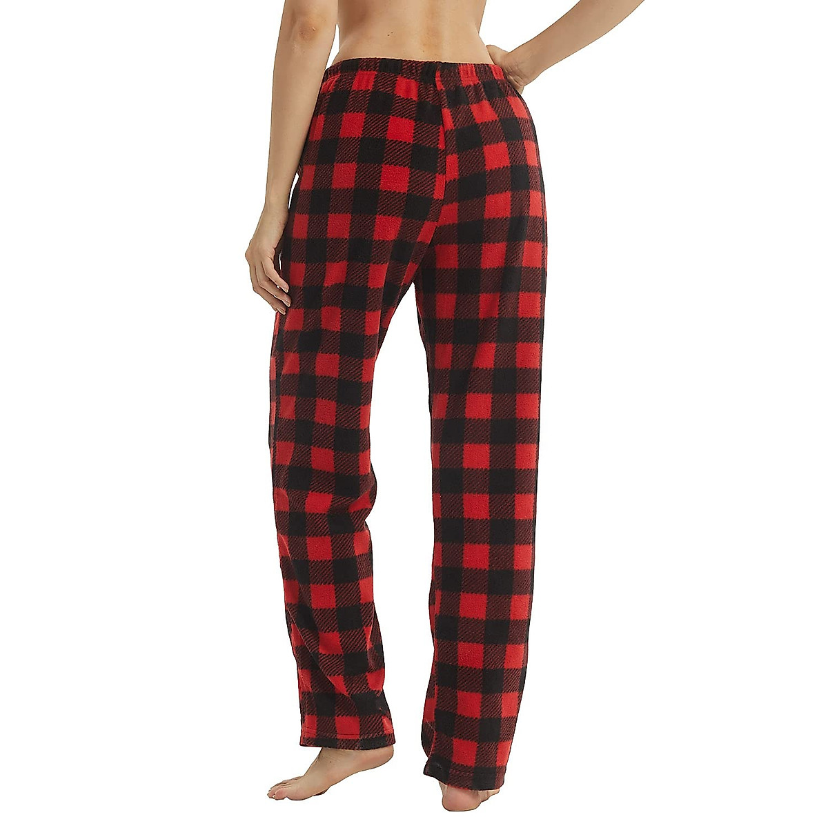 LANBAOSI Christmas Pajama Pants for Women Fuzzy Pack Long Fleece Buffalo Plaid Pj Bottoms Soft Drawstring Lounge Sleepwear Red/Grey