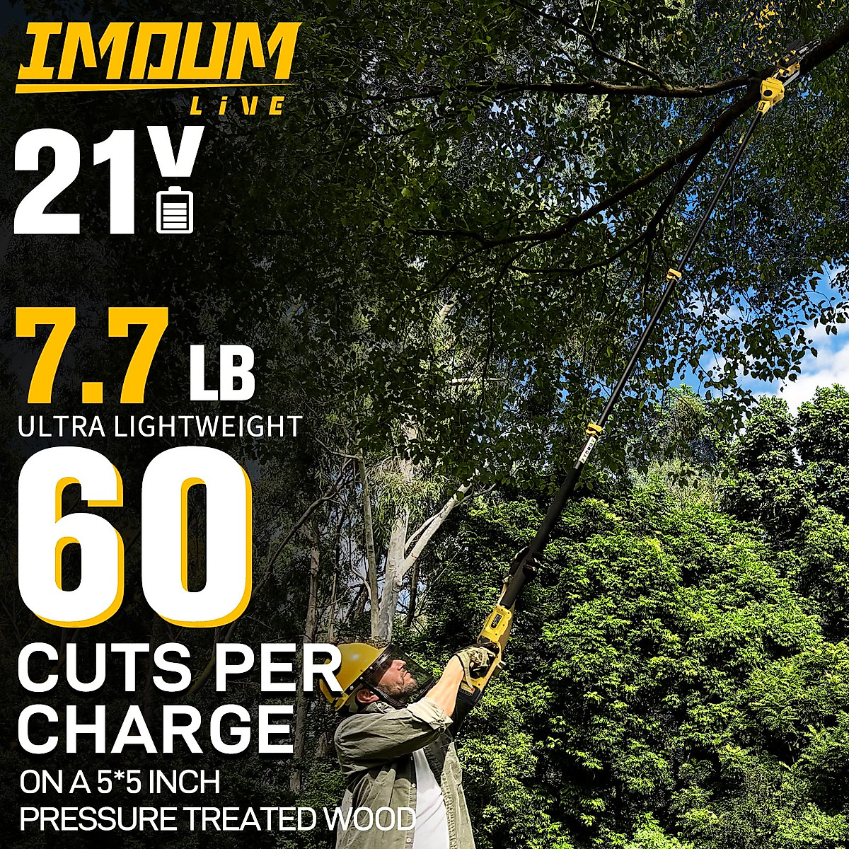 IMOUMLIVE 2-IN-1 Cordless Pole Saw & Chainsaw, 6" Cutting Brushless Electric Rotatable Pole Saw, Oiling System, 7.7 LB Lightweight, 21V 3.0Ah Battery, 16.3-Foot Max Reach Pole Saw for Tree Trimming
