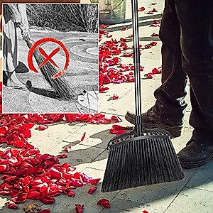 Almcmy Indoor/Outdoor Broom,Commercial Heavy Duty Broom with Stainless Steel Handle, Angle Broom for Indoor Lobby Home Garage Kitchen Office Courtyard Lawn Concrete - Black