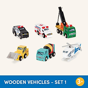 Battat – Miniature Toy Cars – 6 Wooden Minis – Classic Wooden Toys – Mini Ambulance, Cement Truck – 3 Years + – Wooden Vehicles - Set 1