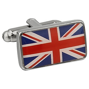 MRCUFF United Kingdom Flag Great Britain Union Jack British Pair Cufflinks in a Presentation Gift Box & Polishing Cloth
