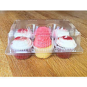 4U'LIFE 6 Compartment Crystal Clear Dome Lid Hinged Cupcake/Muffin Container,Cupcake carrier, Packaging Transporter, Cupcake Trays, Cupcake Holders-Pack of 10
