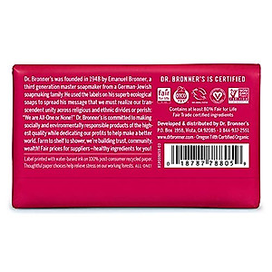 Dr. Bronner's - Pure-Castile Bar Soap - Rose, Made w/Organic Oils, For Face, Body & Hair, Gentle & Moisturizing, Smooth Lather, Biodegradable, Vegan, Cruelty-free, Non-GMO (5oz, 12-Pack)