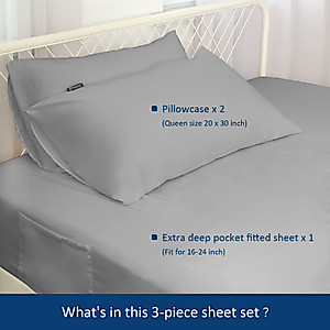 Extra Deep Pocket Full Sheet Set for Air Mattress - Deep Pocket Sheets Full Bed Sheets Set - Sheets with Pockets on Side - Easily Fits Extra Deep 16 in to 24 in Pillow Top Air Mattress (Grey)