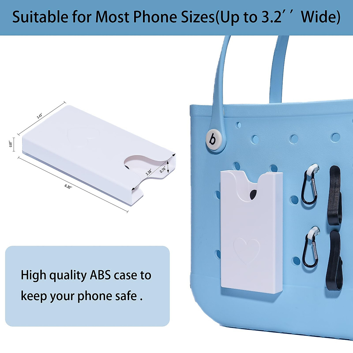 Phone Holder with 4 Hook for Bogg Bag, Compatible with Original Bogg Bag, Universal ABS Plastic Cell Phone Case Holder Accessories for Bogg Bag, Key Chain Hook Accessories for Bogg Bags- White