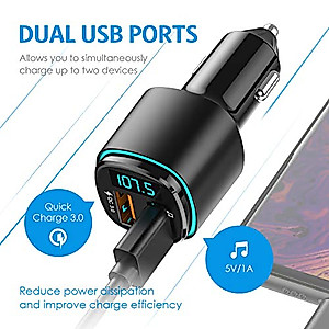 Upgraded Criacr V5.0 Bluetooth FM Transmitter for Car, QC3.0 Charge & 7 RGB Color LED Backlit Wireless FM Radio Car Adapter, Support Siri Google Assitant, U Disk, SD Card, Hands-Free Calls Kit