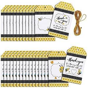 60 Pieces Thank You Tags with Gold Rope Thank You Bee-ing Here Tags Bee Party Gift Tags for Baby Shower Wedding Birthday Party