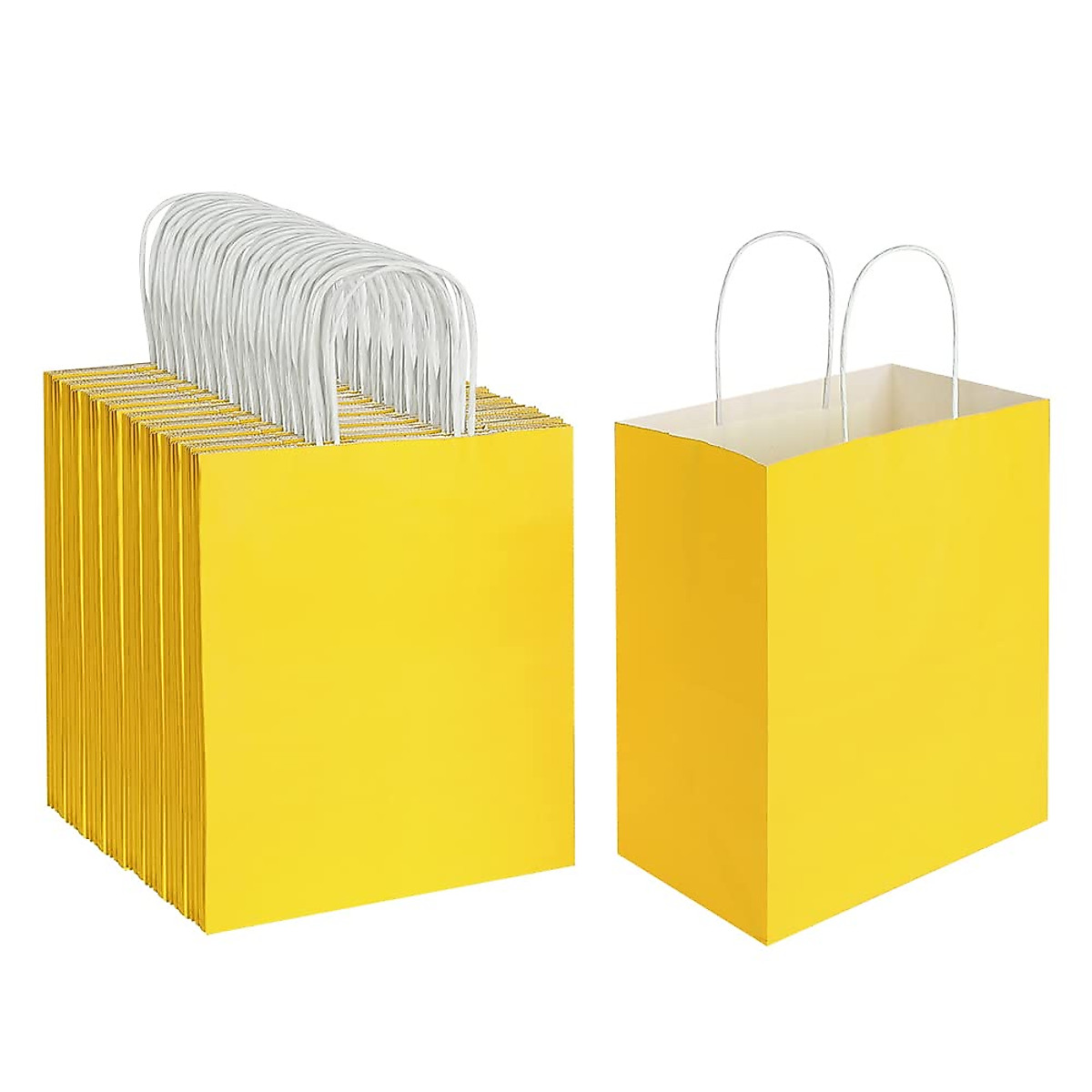 Each 100 Pack Medium Fuchsia & Yellow Kraft Paper Gift Bags with Handles Bulk