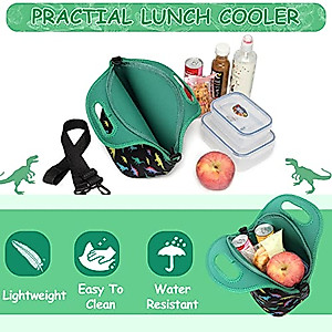 VASCHY Lunch Bag for Children, Neoprene Insulated Lunch Box Bag Tote with Detachable Adjustable Shoulder Strap in Cute Dinosaur