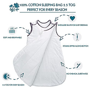 Baby Sleeping Bag for Winter, 100% Natural Cotton Wearable Blanket, 2.5 Tog Swaddle Transition for Infants and Toddlers