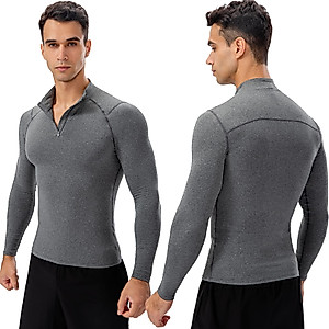 GAOQSEMG Mens Quarter Zip Pullover Fleece,Men's Keep Warmth Thermal Long Sleeve Workout Running T-Shirts Athletic Gym Sports Baselayer Tops(F Grey,S)