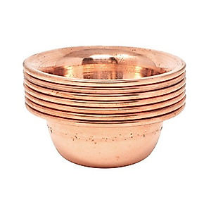 Brass Copper Offering Bowl Set of 7 Tibetan Buddhist Alar Supplies for Meditation Yoga Burning Incense Ritual Smudging Decoration by Mudra Crafts 3.25 Inches Copper Tone