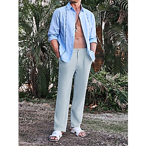 PASLTER Mens Casual Cotton Linen Pants Loose Fit Elastic Waist Yoga Beach Trousers with Pockets Grey