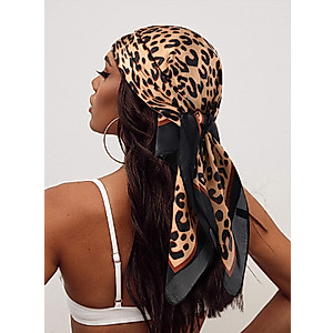 GERINLY Animal Print Scarfs for Women Leopard Neck Scarf Satin Head Scarf for Ponytail Brown Silk Purse Scarf (Leopard)