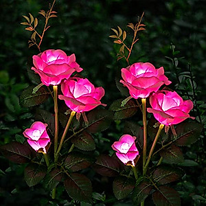 Anordsem Solar Garden Lights - 2 Pack Garden Decor Lights Waterproof Solar Outdoor Lights Pink Rose Light for Garden, Patio, Yard, Flowerbed,Pathway Decor