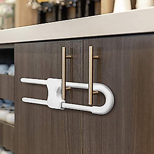 6PCS Cabinet Locks for Babies, Adjustable U-Shaped Child Safety Locks, Multifunctional Cabinet Handle Lock for Drawers for Cabinets, Drawer, Gate, Furniture Doors, Closet with Secure Lock Buttons