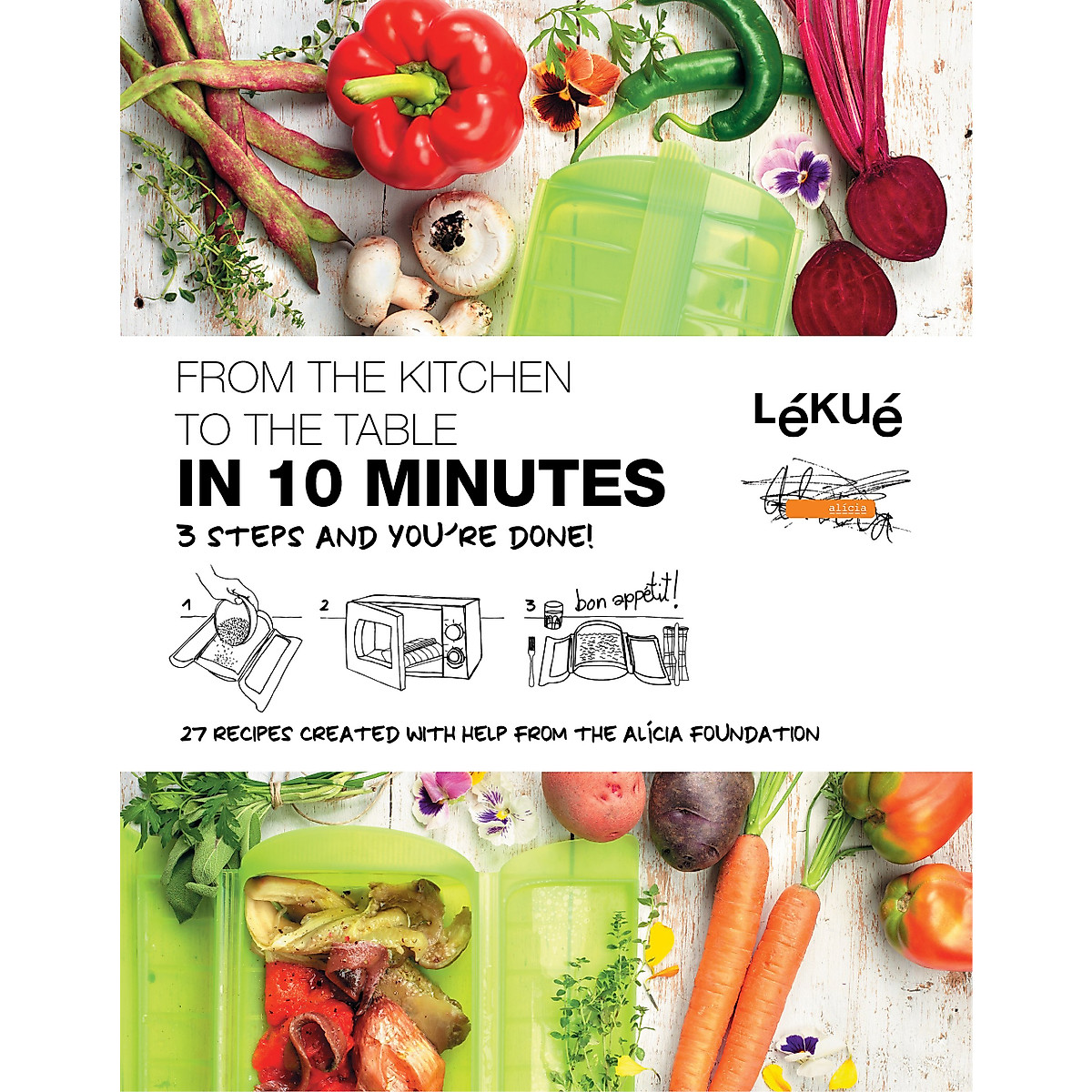 Lekue 1-2 Person Steam Case With Draining Tray and Bonus 10 Minute Cookbook, Red