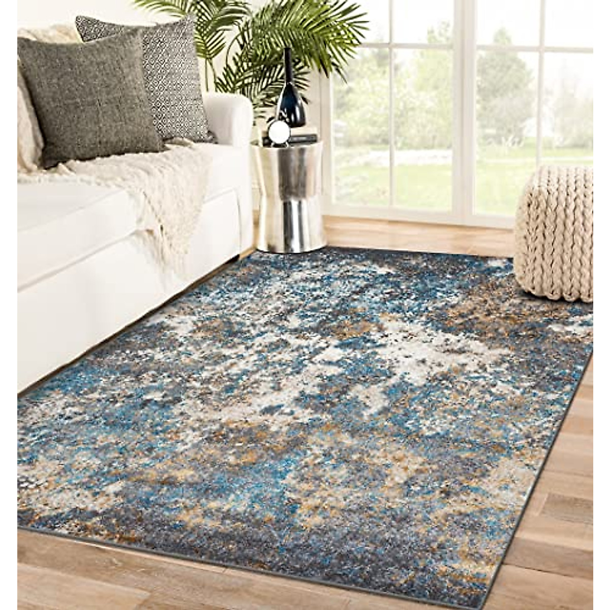 LUXE WEAVERS Rug - Persian Rugs 6490 Abstract Area Rug - Modern Design, Medium Pile, Turquoise / Size 5 x 7