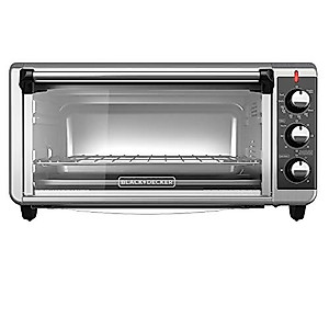 BLACK+DECKER TO3250XSB 8-Slice Extra Wide Convection Countertop Toaster Oven, Includes Bake Pan, Broil Rack & Toasting Rack, Stainless Steel/Black