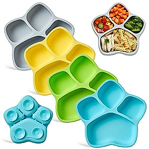 HEYTUYA 4 Pack Suction Plates for Baby & Toddler, 100% Food-Grade Silicone, 4 Large Divided Design, Microwave & Dishwasher Safe