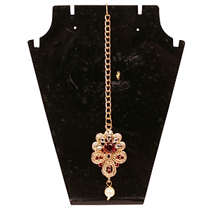 Touchstone NEW Indian Bollywood Traditional Floral Paisley Mughal Kundan Look Faux Ruby Designer Jewelry Mangtika Head Accessory in Antique Gold Tone. for Women.