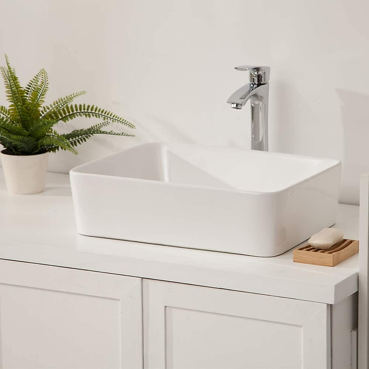 Vessel Sink Rectangular - Sarlai 19"x15" White Bathroom Sink Rectangle Above Counter Porcelain Ceramic Bathroom Vessel Vanity Sink Art Basin