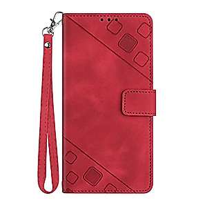 ONV Wallet Case for OnePlus Nord N20 5G - Solid Color Skin Flip Phone Case with Wrist Strap Card Holder Magnet Leather Shell Flip Stand Cover for Oppo Reno 7Z 5G / A96 5G / Reno 8 Lite 5G [005] -Red