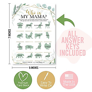 25 Greenery Animal Matching, 25 Nursery Rhyme Game, 25 Who Knows Mommy Best, 25 Baby Prediction And Advice Cards - 4 Double Sided Cards, Baby Shower Party Supplies