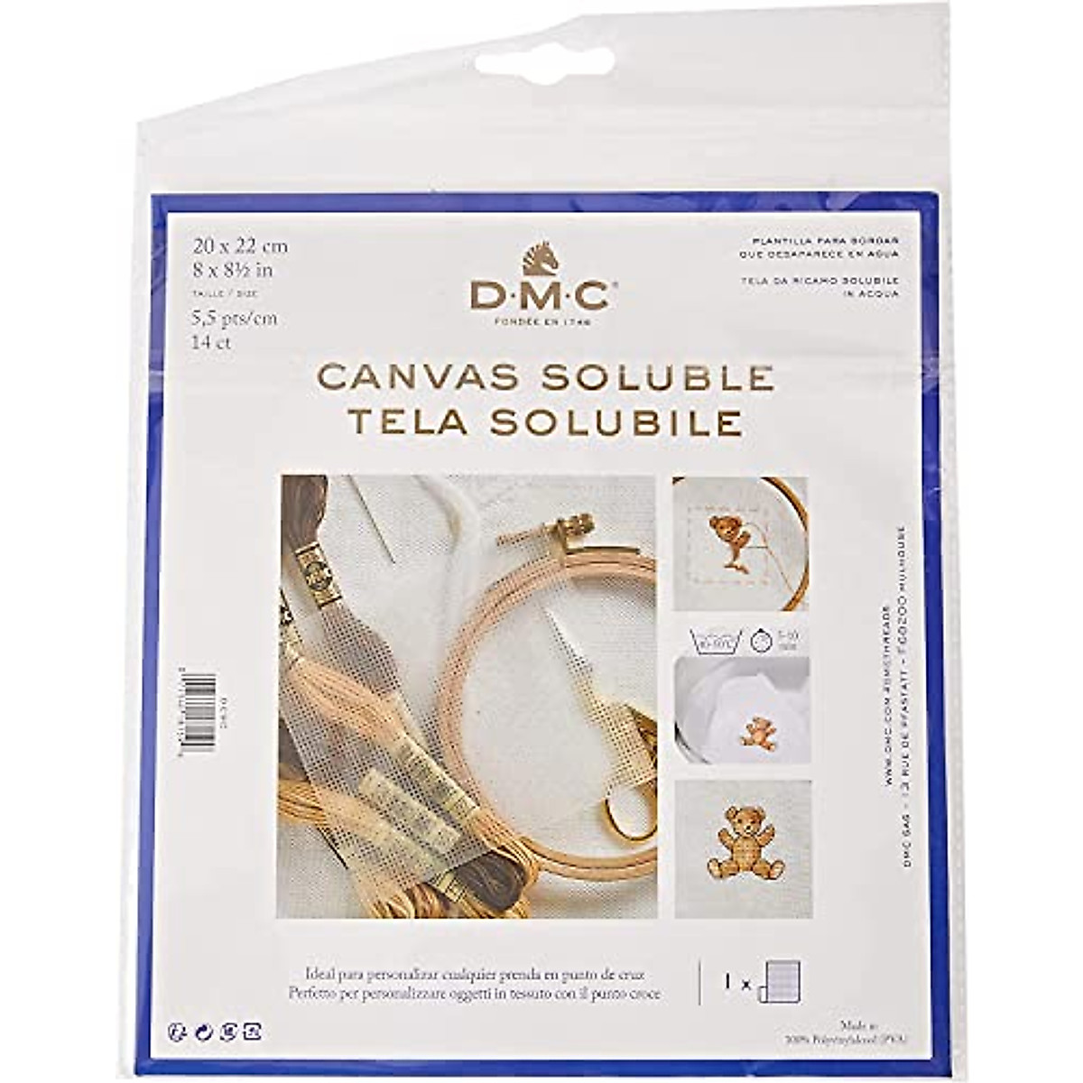 DMC DC90 Water Soluble Cross Stitch Canvas, 8 by 8-1/2-Inch, White, 14 Count