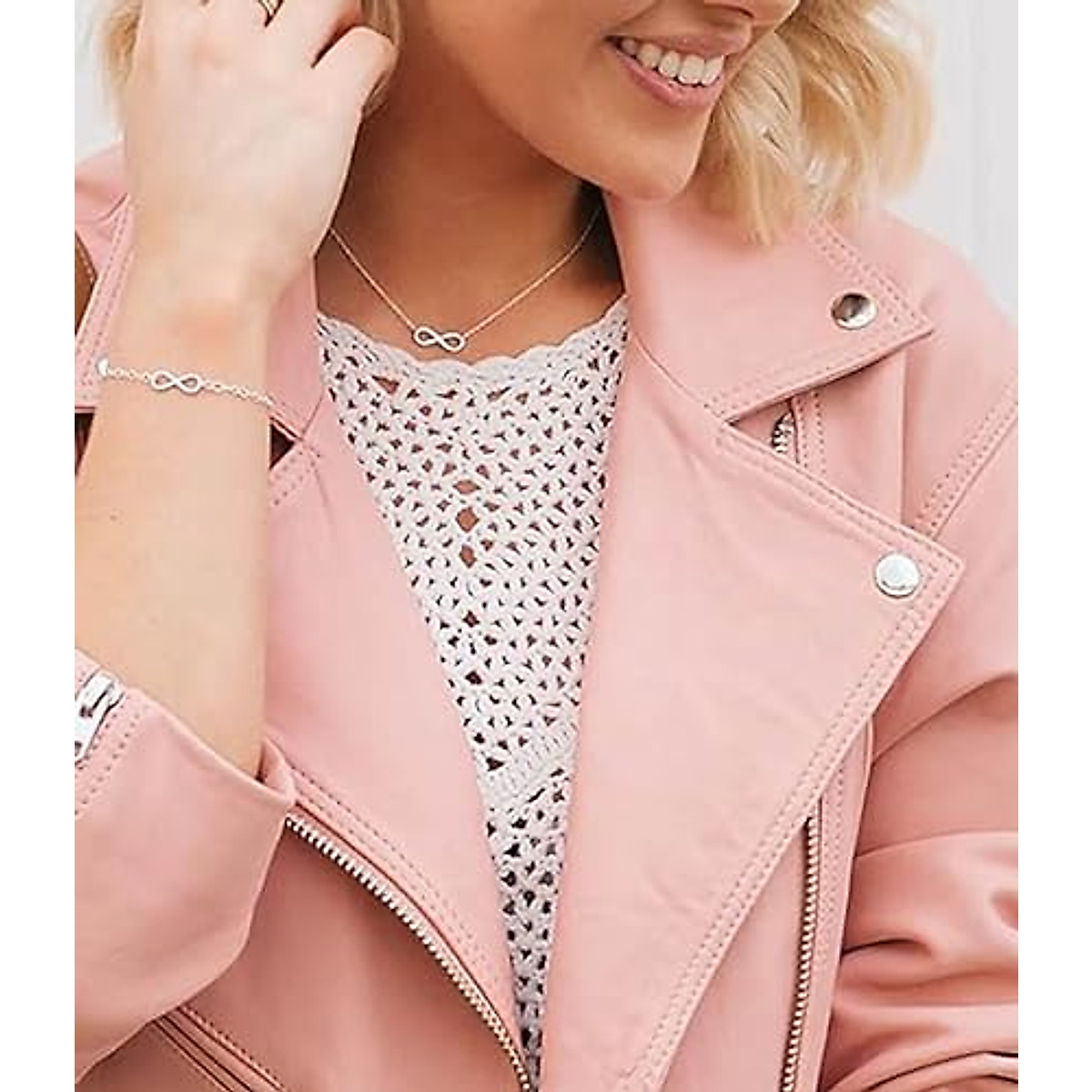 KristLand - 925 Silver Adjustable Necklace Circle Minimalist Enamel Tiny Heart Cactus Triangle Pendant Dainty Choker for Women Infinity Silver