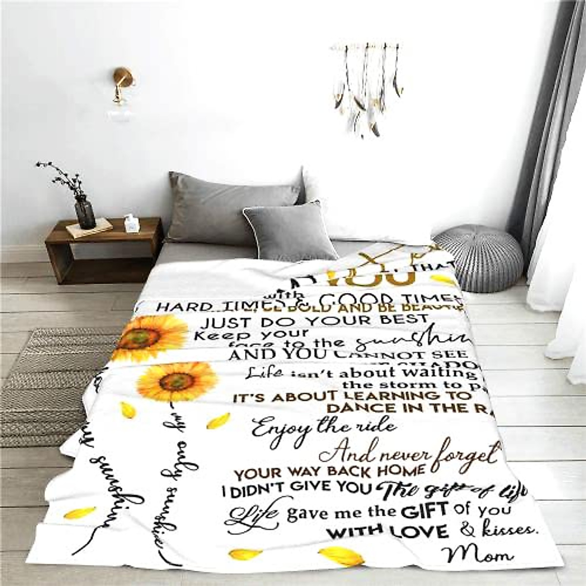 321DESIGN Sunflower Love Letter to My Daughter Fleece Flannel Throw Blanket Sherpa Microfiber Lightweight Plush for Couch Bed Sofa Car Kids Adults Pets All Seasons Multi-Size 50x40IN for Kids