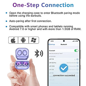 Bluetooth Headphones for Samsung Galaxy S22 Ultra Z Flip 3 Fold S22 S21 FE A13 True Wireless Earbuds Noise Canceling Deep Bass Stereo Sound Headset in-Ear with Mic for iPhone 13 14 Pro Max Violet