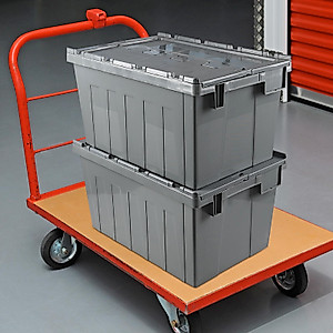 Oymlclivisa 15 Gallon Commercial Flip Top Tote Storage Container, Industrial Plastic Storage Totes, Gray, 4 Packs