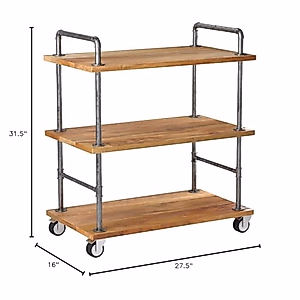 WGX Design For You Wood and Metal Wine Rack with Wheels Kicthen Bar Dining Room Tea Wine Holder Serving Cart Furniture