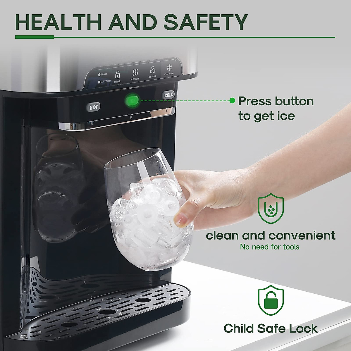 ICEPURE 3-in-1 Ice Maker with Water Cooler Dispenser, Top Loading, Quick Make hot, Cold Water & Bullet-Shaped ice Cube, 44lbs/24hrs, Countertop for Home/Office/Dormitorhoury, Silver