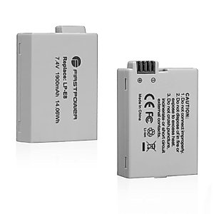 FirstPower 2 Pack LP-E8 Batteries Compatible with Canon EOS Rebel T5i, T4i, T3i, T2i, EOS 550D, 600D, 650D, 700D, Kiss X4, Kiss X5, Kiss X6, LC-E8E