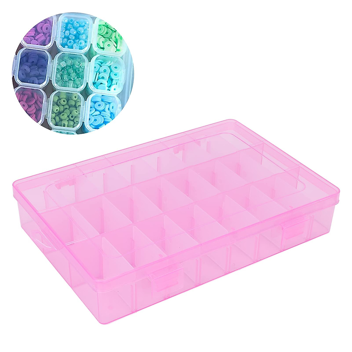 Nail Art Storage Box, 24 Grid Pink Empty Nail Boxes Nail Tips Nail Art Storage Box Plastic Rhinestones Bead Decoration Organizer Case DIY Handmade Gifts Nail Art Supplies Nail Art Container For Beads
