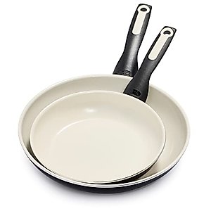 GreenPan Rio Healthy Ceramic Nonstick 8" and 10" Frying Pan Skillet Set, PFAS-Free, Dishwasher Safe, Black
