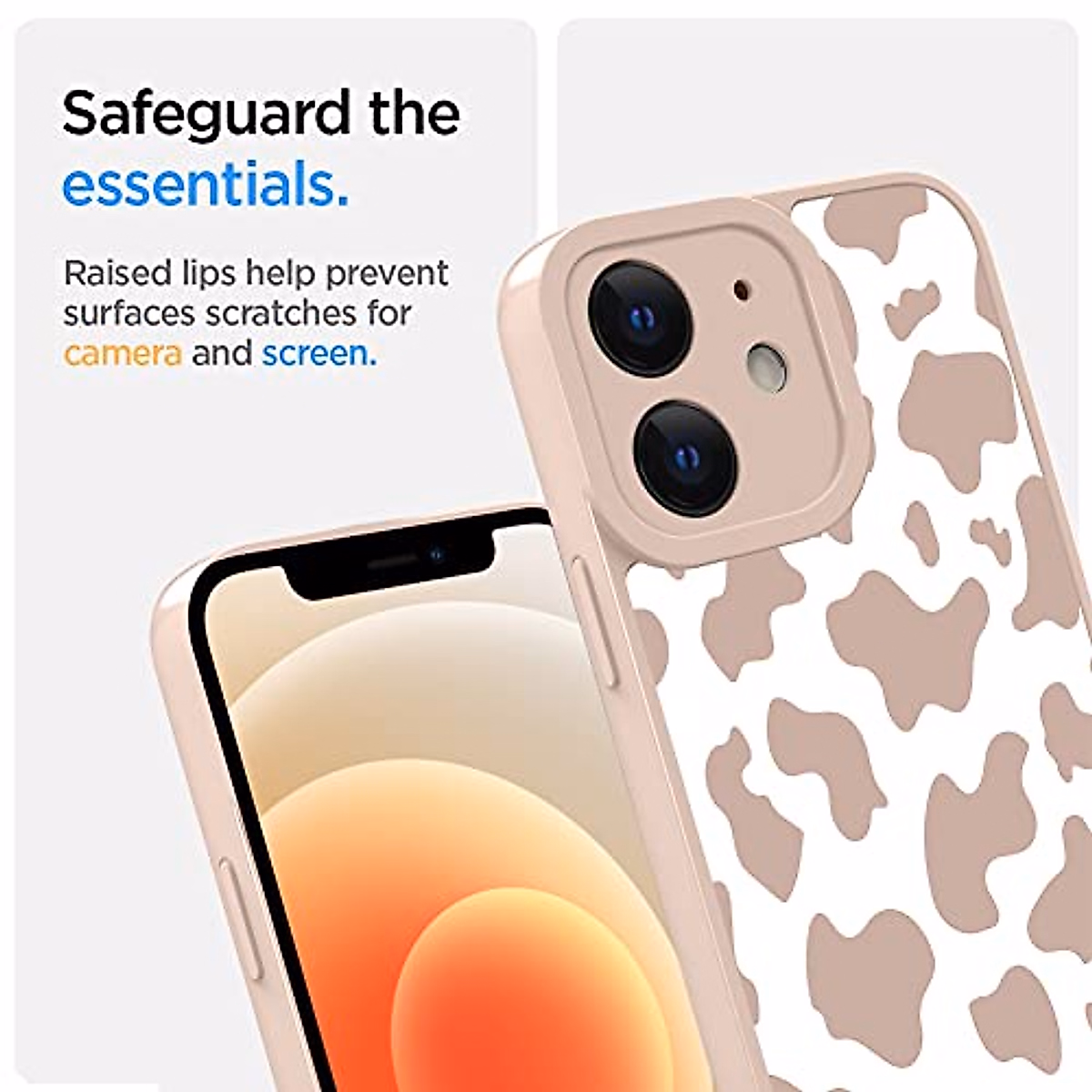 OOK Compatible with iPhone 12 Case Cute Cow Print Fashion Slim Lightweight Camera Protective Soft Flexible TPU Rubber for iPhone 12 with [Screen Protector]-Pink