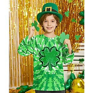 IIMMER Little Boys Girls Fahion St Patty Day Tie Dye Irish Shamrock Long Sleeve Shirt 7-8 Years