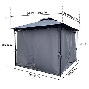 10 X 10ft Hardtop Gazebo, Double Roof Gazebo with Nettings, Outdoor Steel Frame Vertical Stripes Roof Permanent for Patio, Backyard, Lawns,Grey