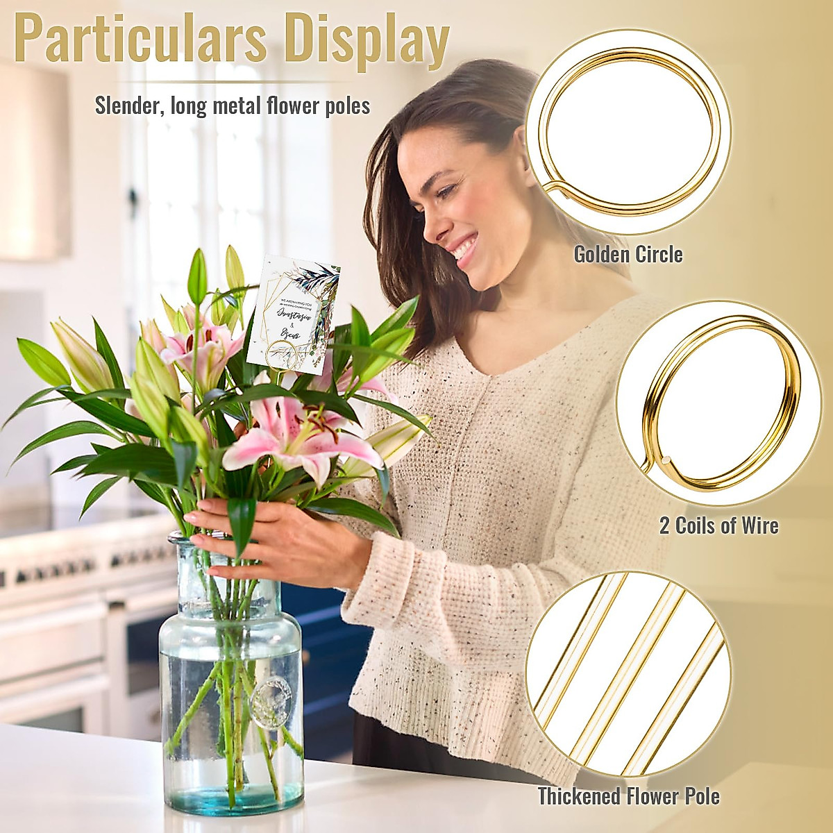 GAOHUI 40Pcs Gold Floral Picks, Metal Card Holder, 13.18 Inch Bouquet Holder for Floral Arrangements, Flower Favor Photo Holders Place Card Holder for Wedding Party