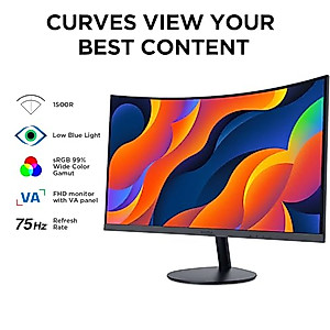 KOORUI 24-Inch Curved Computer Monitor- Full HD 1080P 60Hz Gaming Monitor 1800R LCD Monitor HDMI VGA, Tilt Adjustment, Eye Care, Black 24N5C