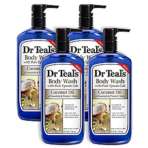 Dr Teal's Coconut Oil Body Wash, 4 Pack, 24 Fl Oz Each, Nourish & Protect, Moisturizing, Unisex