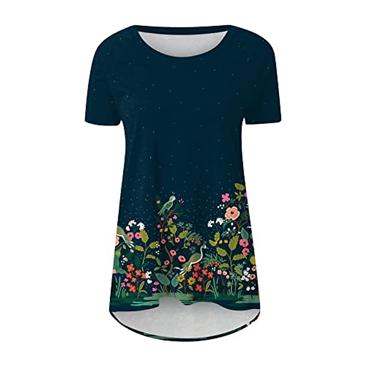 Womens Shirts Casual Womens Tunic Tops to Wear with Leggings Pattern Print Crewneck Short Sleeve Shirt Irregular Hem Tunic Hide Belly Shirt Womens Tops Summer Navy 5X